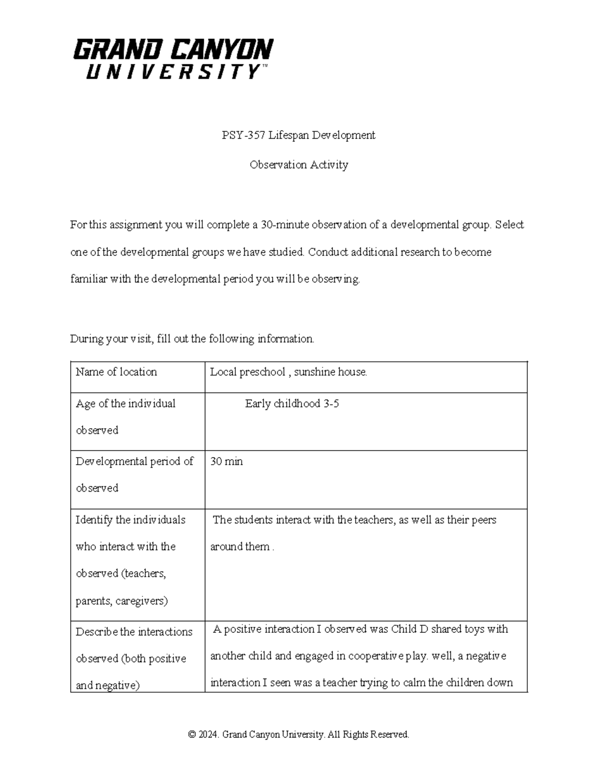PSY357 T7 RS Observation Activity - PSY-357 Lifespan Development ...