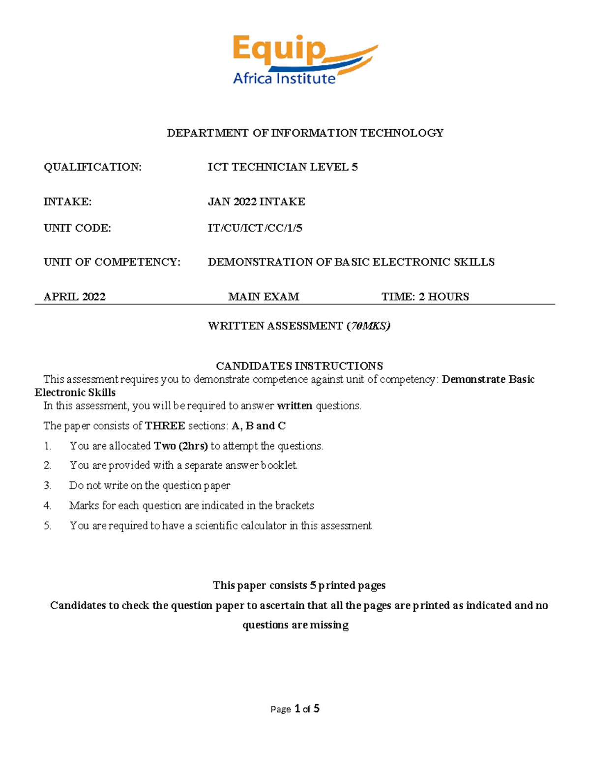 ASSESSMENT TOOLS - DEPARTMENT OF INFORMATION TECHNOLOGY QUALIFICATION ...