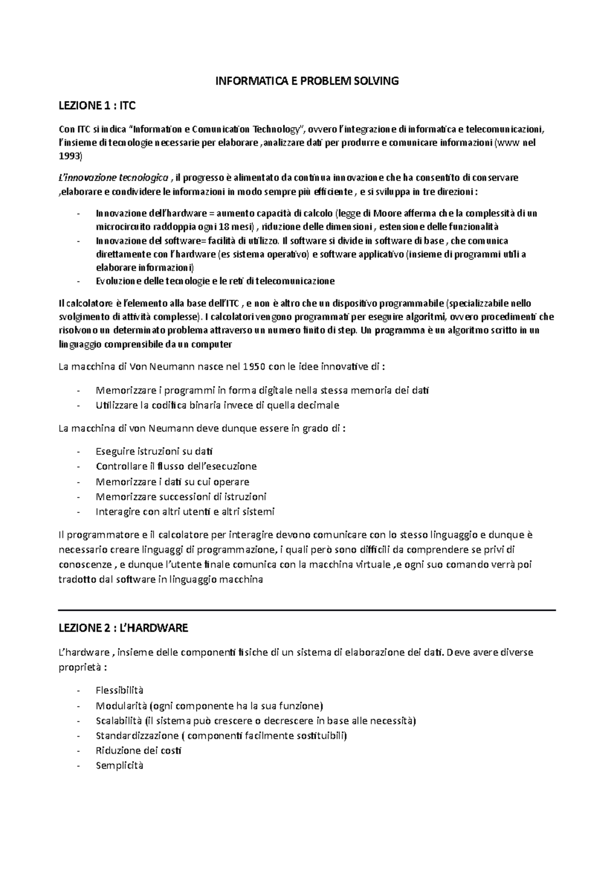 Informatica E Problem Solving - INFORMATICA E PROBLEM SOLVING LEZIONE 1 : ITC Con ITC si indica ...