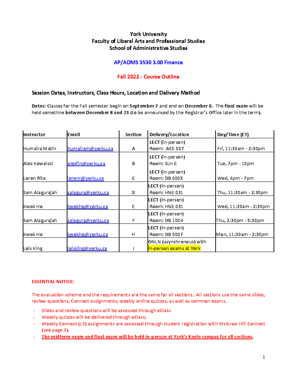 ADMS 3530-Fall 2022-Course Outline (Sept 1) - York University Faculty ...