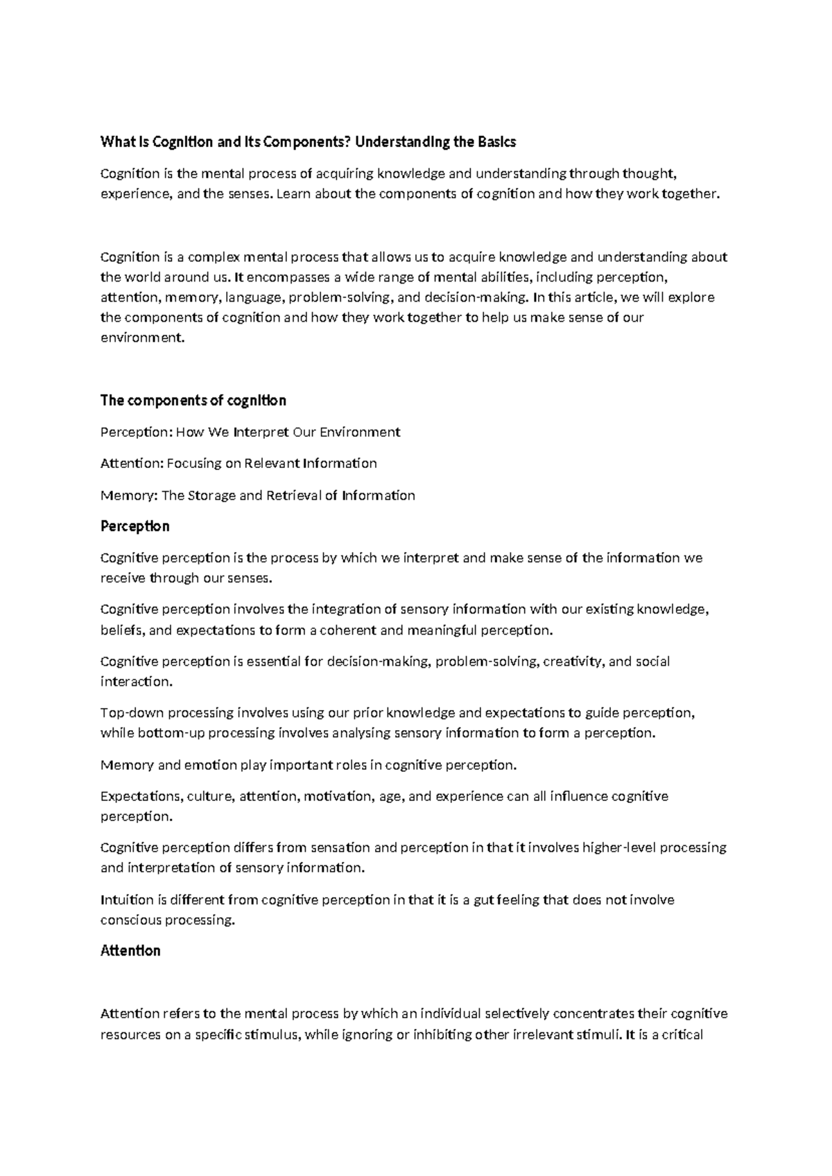 What is Cognition and Its Components - Learn about the components of ...