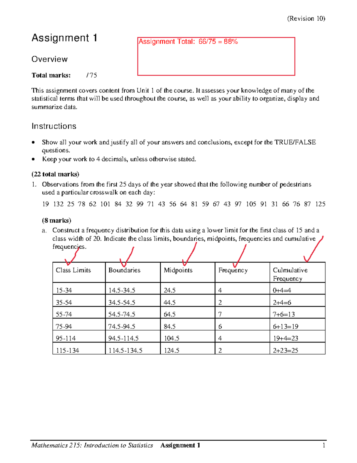 Pacheco MATH215 assign 1m - (Revision 10) Assignment 1 Overview Total marks: / 75 This ...