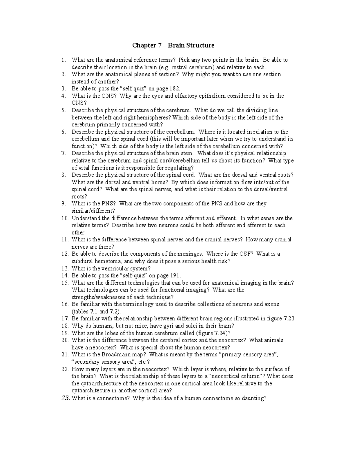 Ch07 Brain Structure Study Guide - Chapter 7 – Brain Structure What are ...