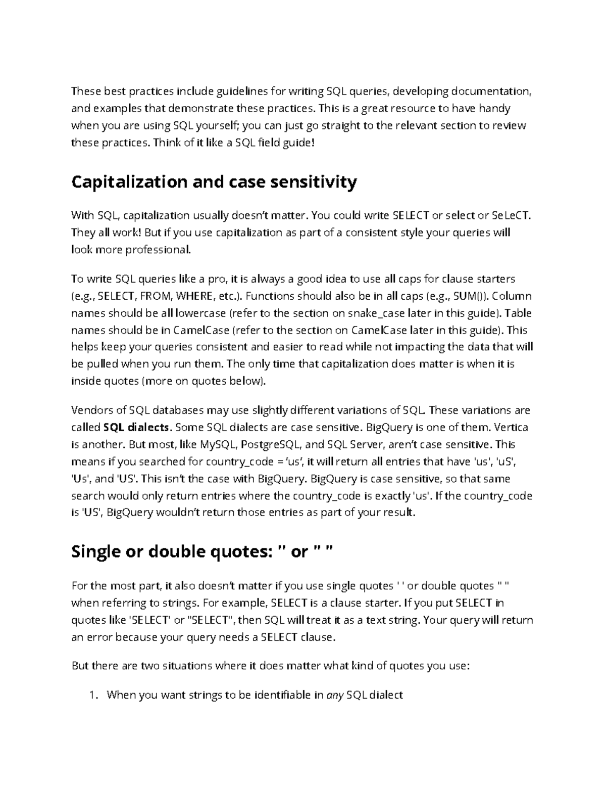 SQL - Summary Big Data Platforms - These best practices include ...