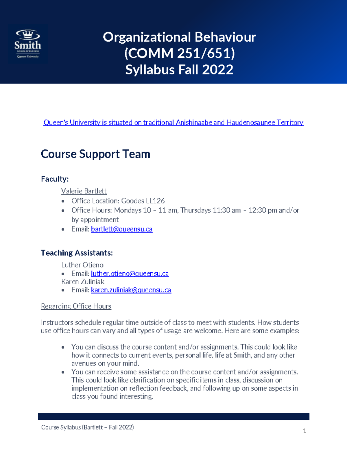 COMM251 Fall22 Syllabus New Template - Course Syllabus (Bartlett – Fall 2022) Organizational ...