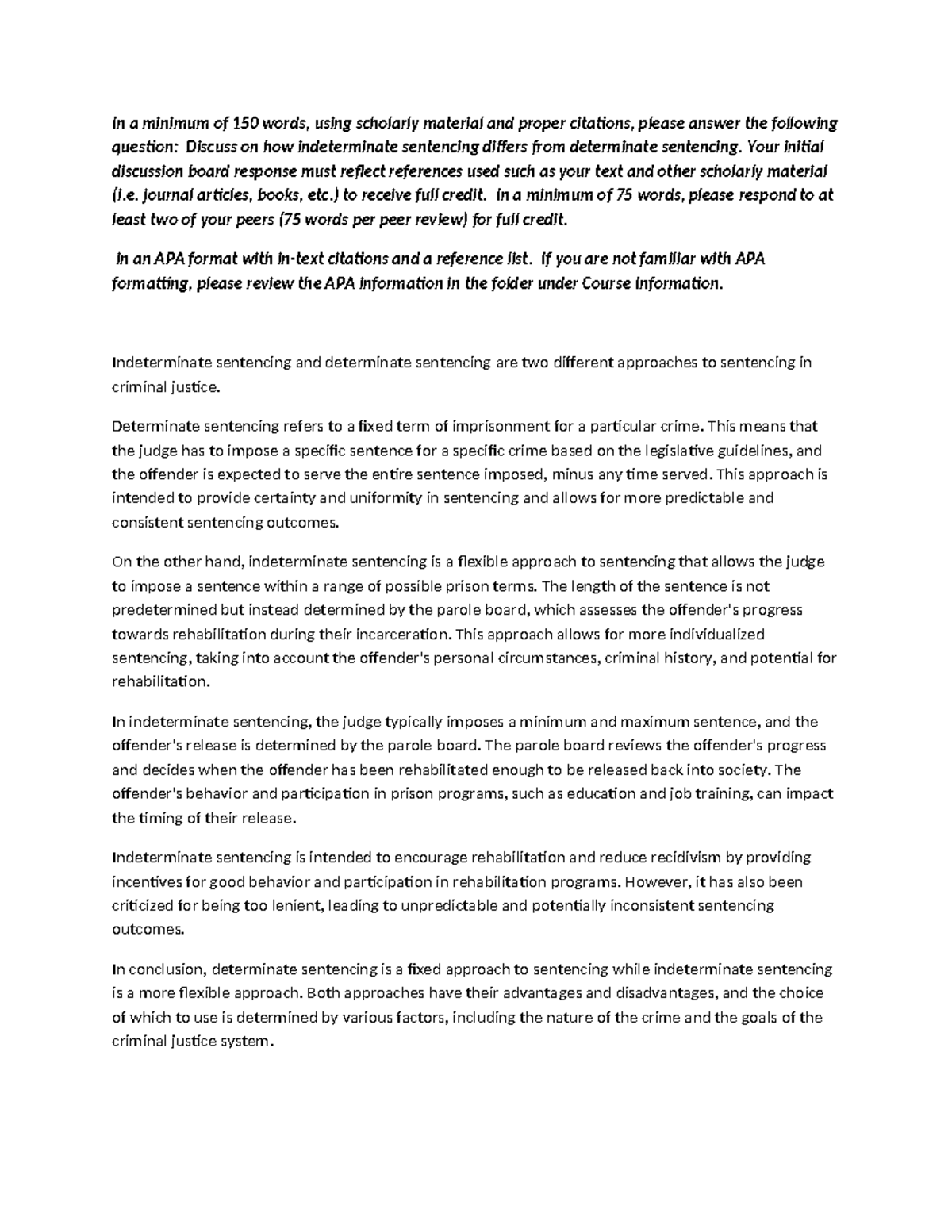 Indeterminate Sentencing And Determinate Sentencing In A Minimum Of