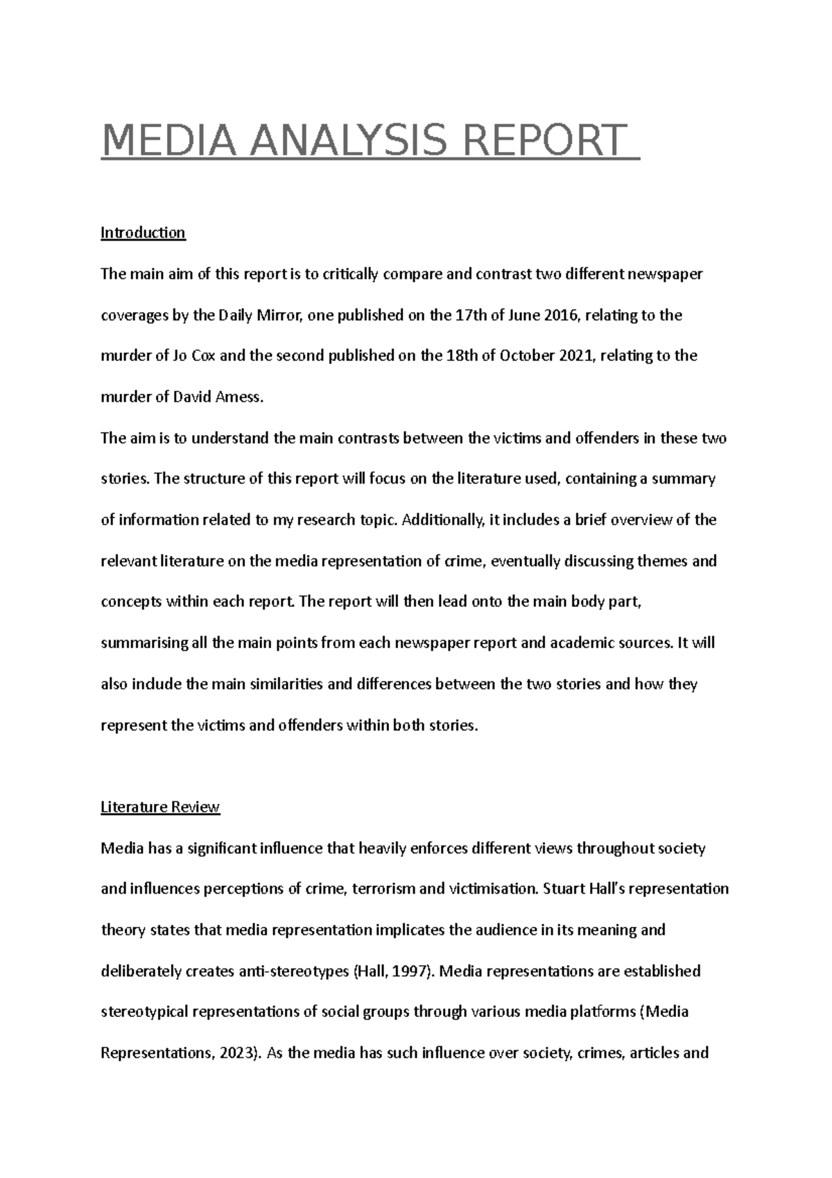 Media Analysis Report 4205crim - MEDIA ANALYSIS REPORT Introduction The ...