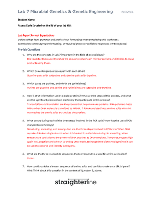 BIO201 Lab 3 (2 - Student Name: Access Code (located on the lid of your ...