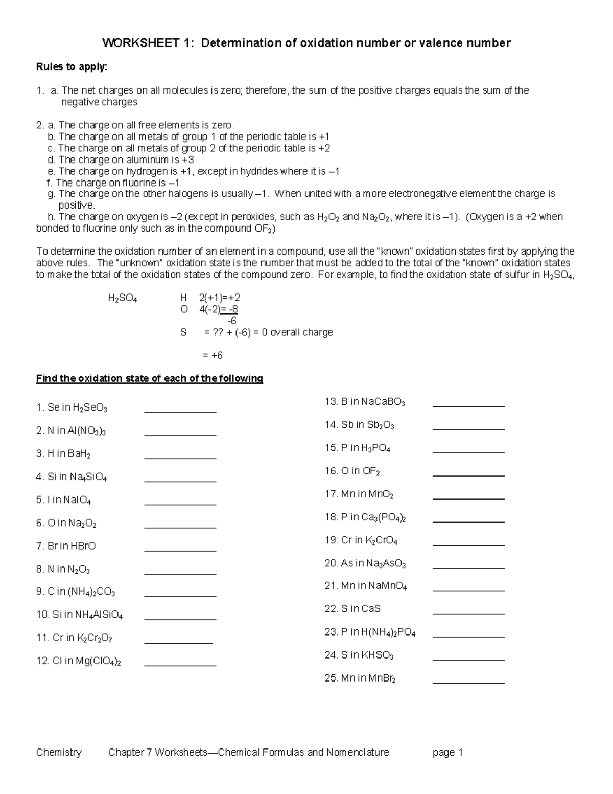 Chem i nomenclature worksheets for review - WORKSHEET 1: Determination ...