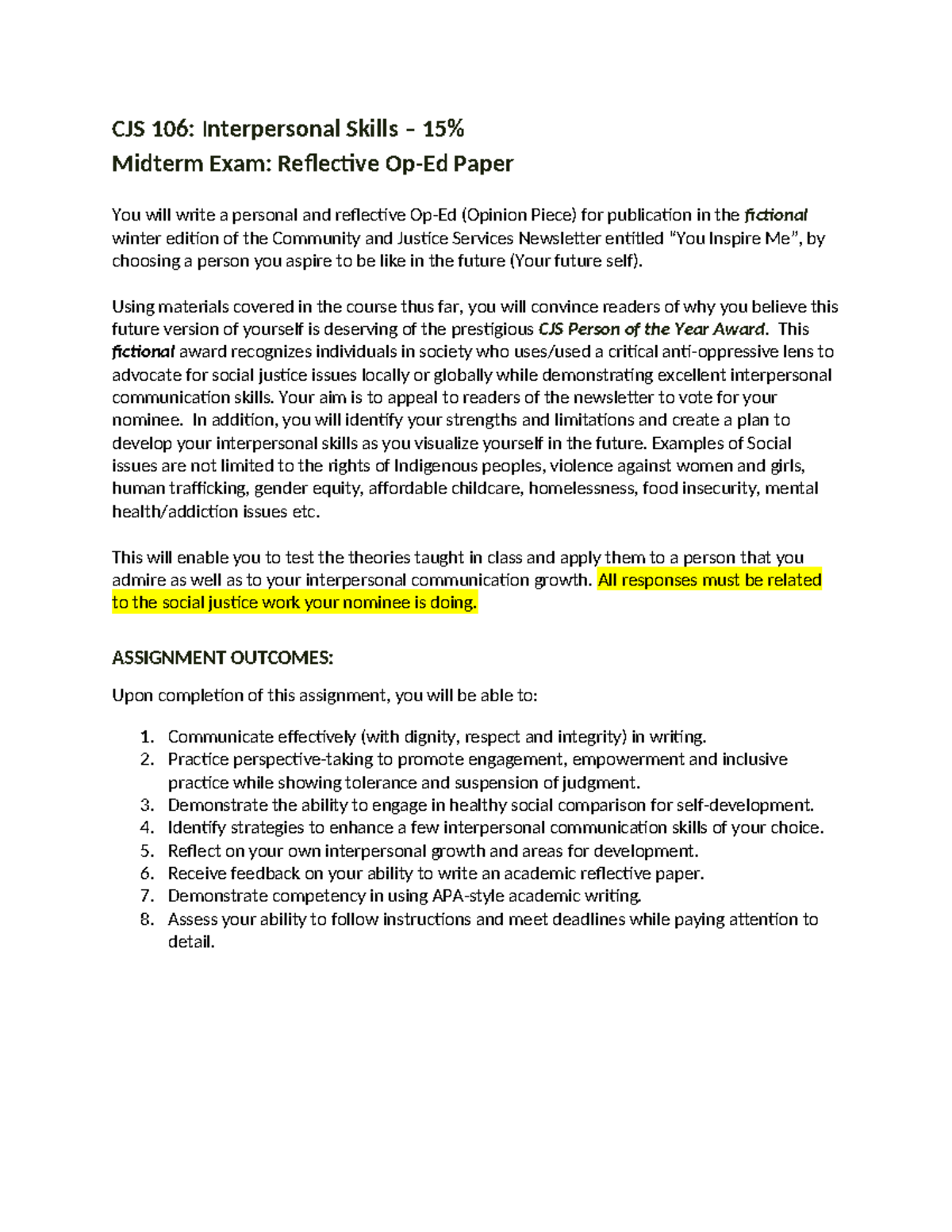 6 - MT-Op Ed Midterm Paper - CJS 106: Interpersonal Skills – 15% ...