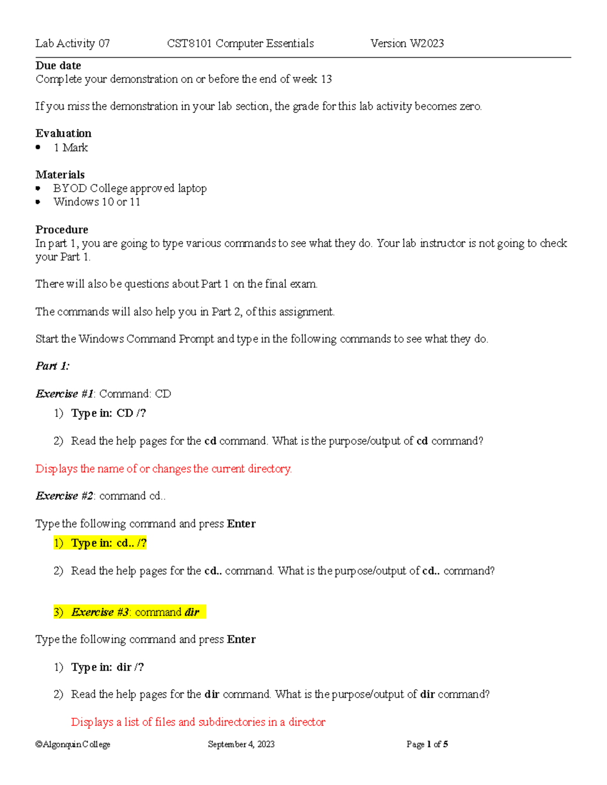 Lab Activity 07 - Batch File v2 - Due date Complete your demonstration on or before the end of ...