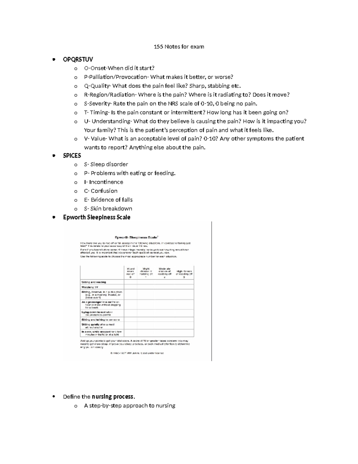 155 Exam Notes - 155 Notes for exam OPQRSTUV o O-Onset-When did it ...