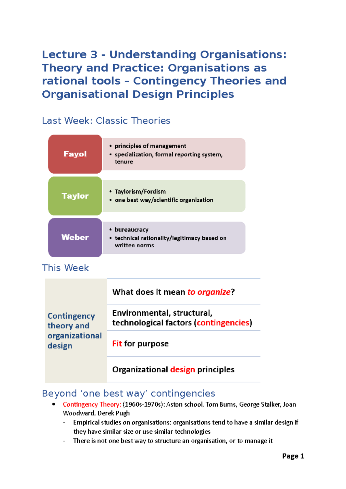 Lecture 3 - Understanding Organisations Theory and Practice - Studocu