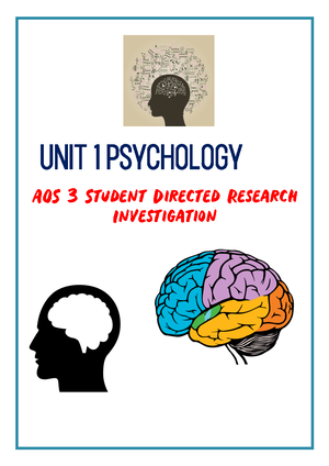 Psych Unit 1 and 2 SAC Notes - Psychology Unit 2 AOS 2 SAC Notes The ...