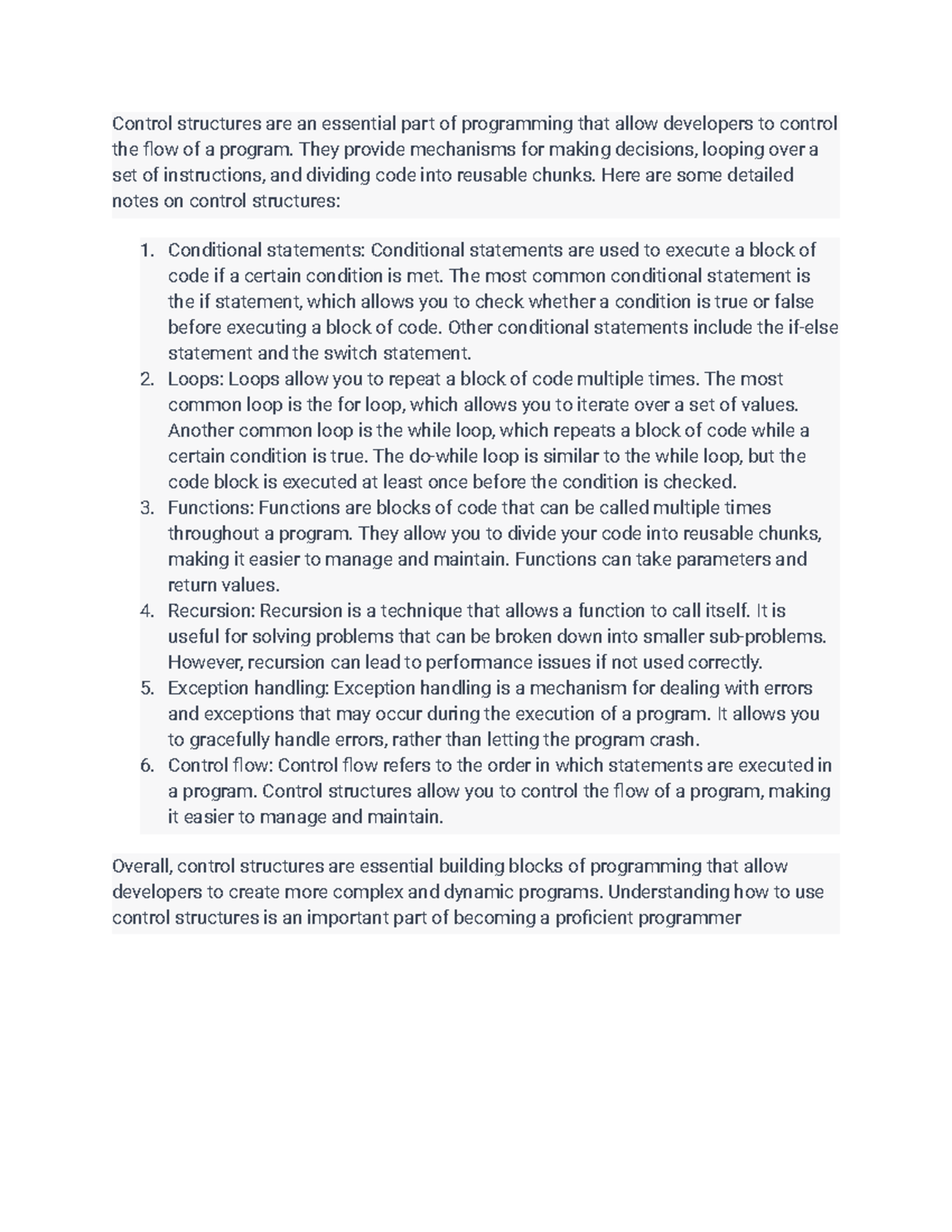 Control Structures - They provide mechanisms for making decisions, looping over a set of - Studocu