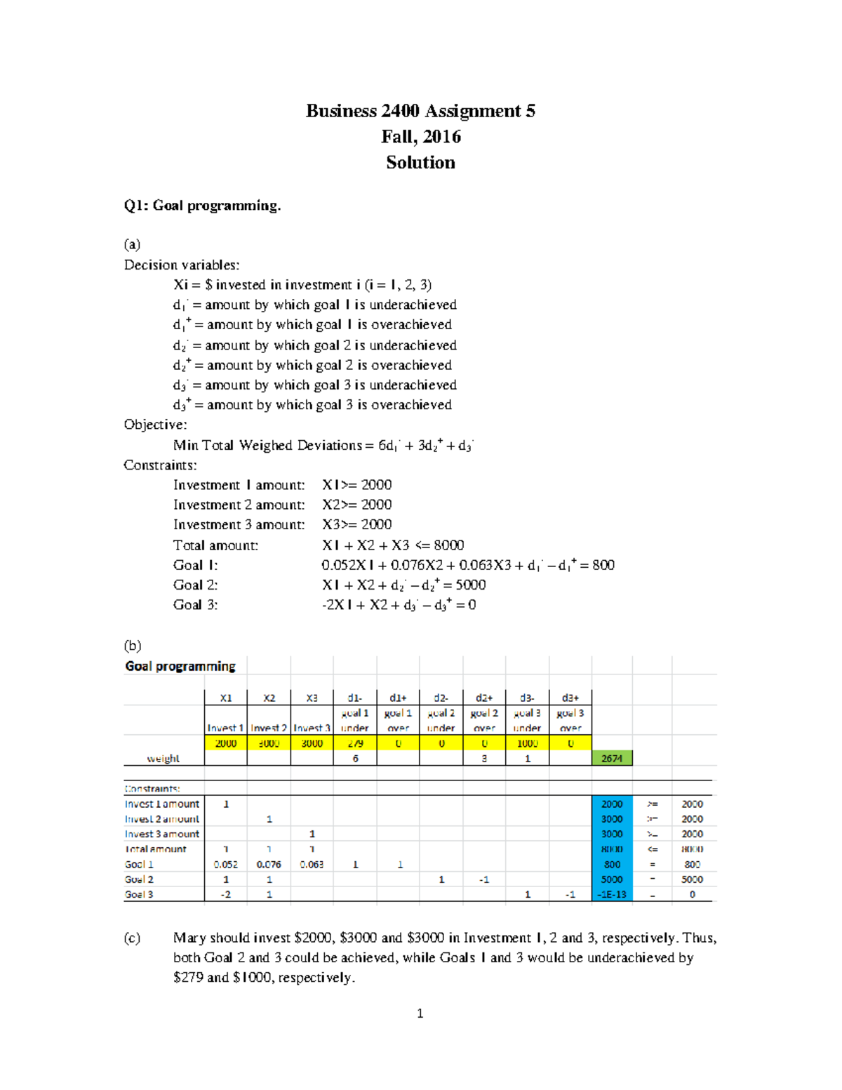 A5-solution - Assignment 5 - Business 2400 Assignment 5 Fall, 2016 ...
