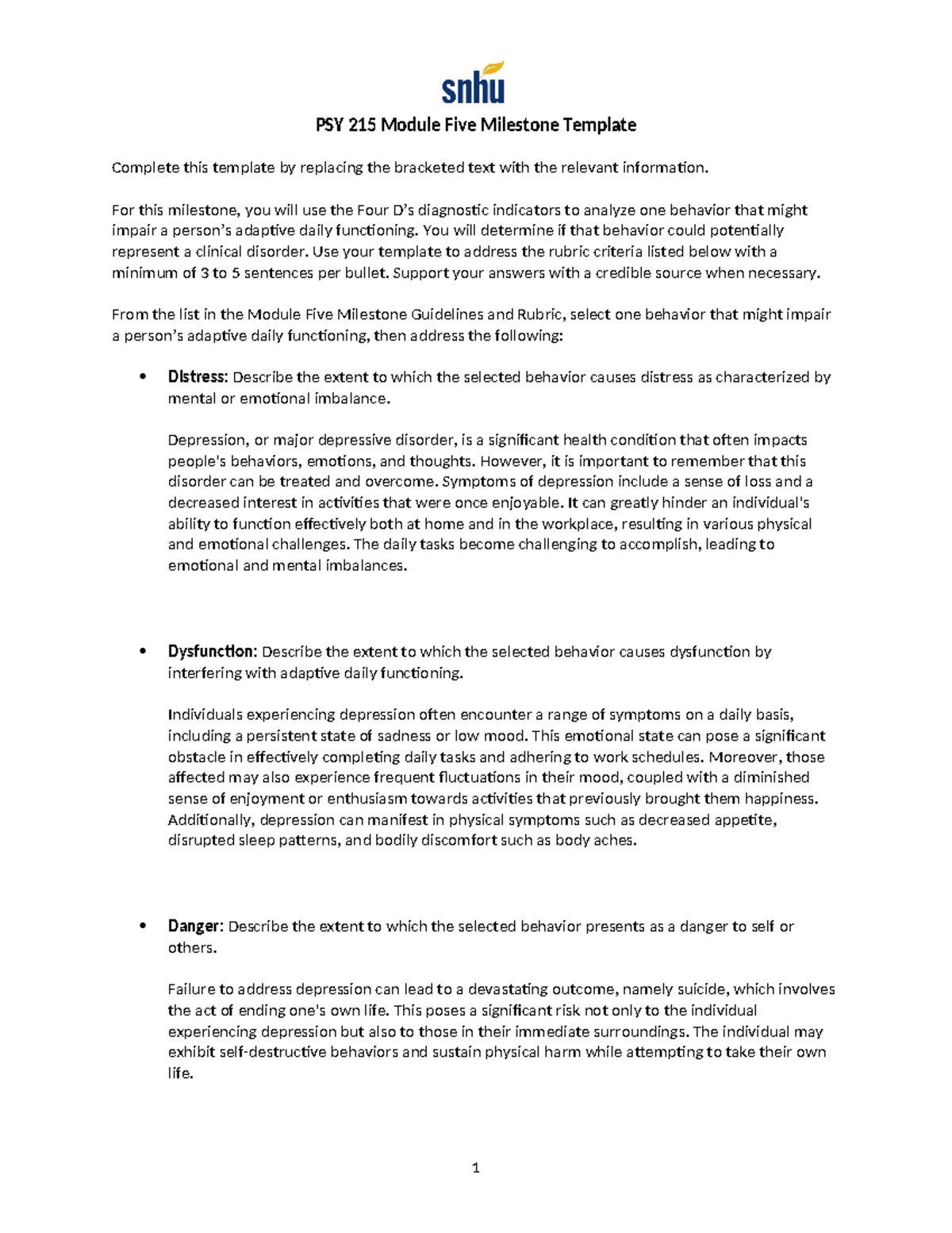 PSY 215 Module Five Milestone Template LW - PSY 215 Module Five ...