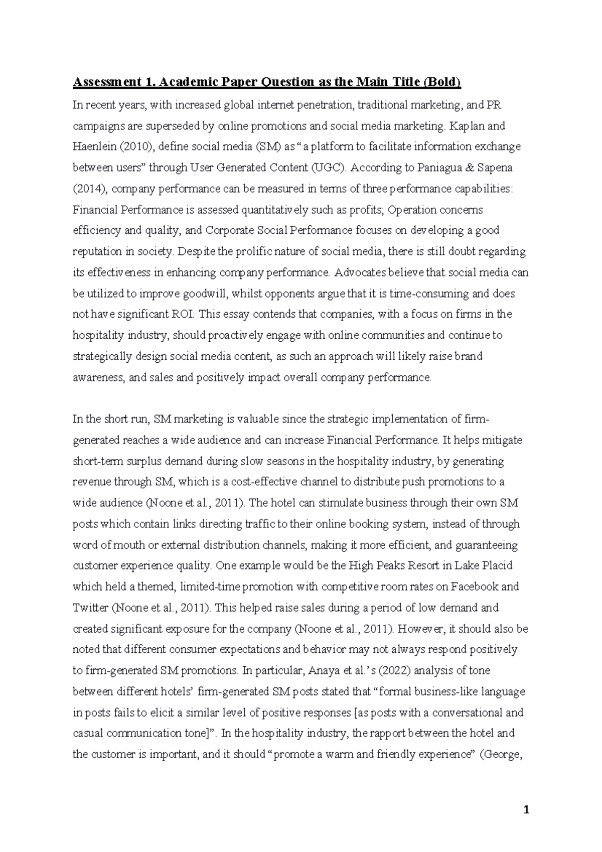 Social Media Exemplar 2 - Assessment 1. Academic Paper Question as the ...