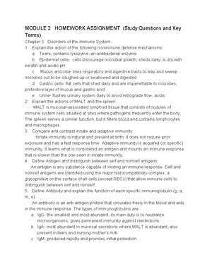 Pathophysiology Hmwrk 7 - MODULE 7 HOMEWORK ASSIGNMENT (Study Questions and Key Terms) C hapter ...