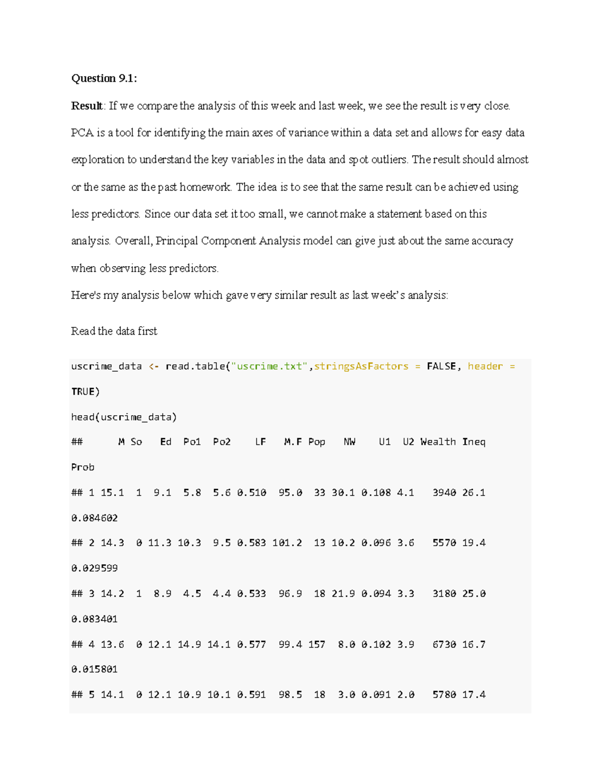 New Data Sets In - Question 9: Result: If we compare the analysis of ...