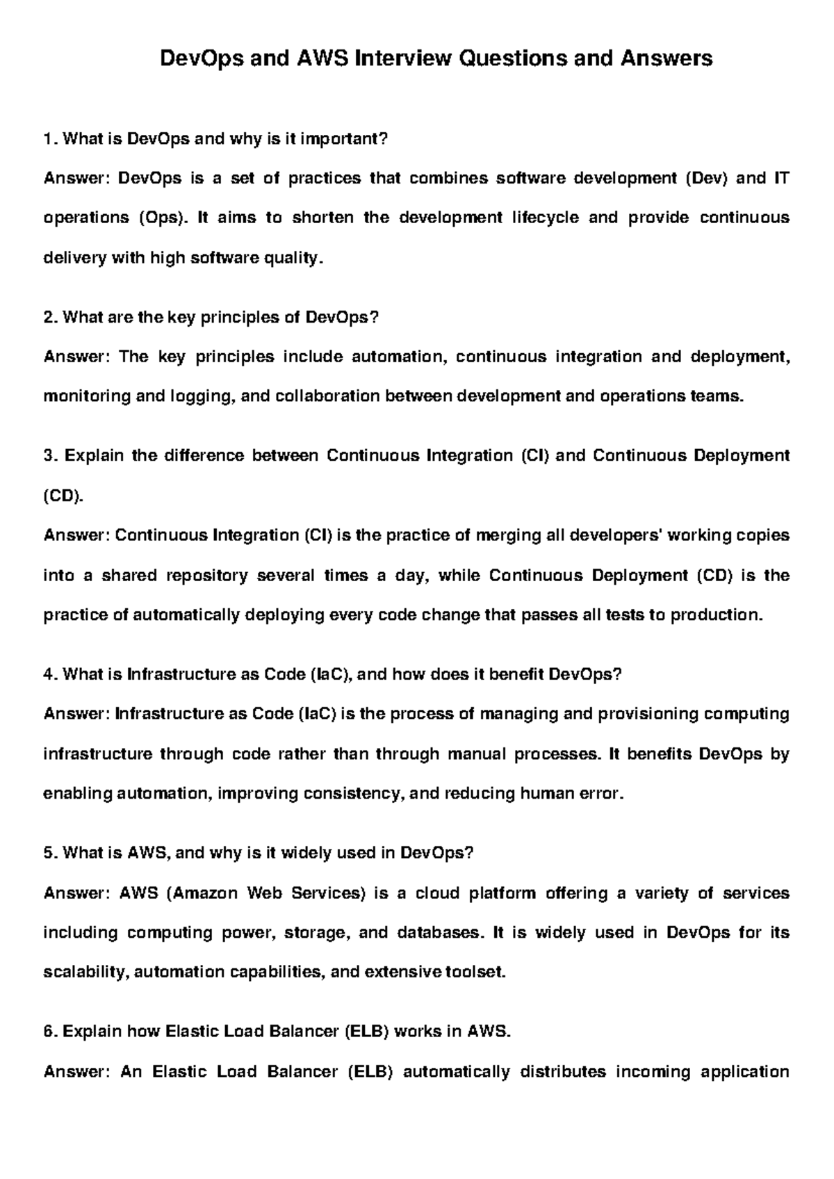 Dev Ops AWS Interview Questions - It aims to shorten the development lifecycle and provide - Studocu