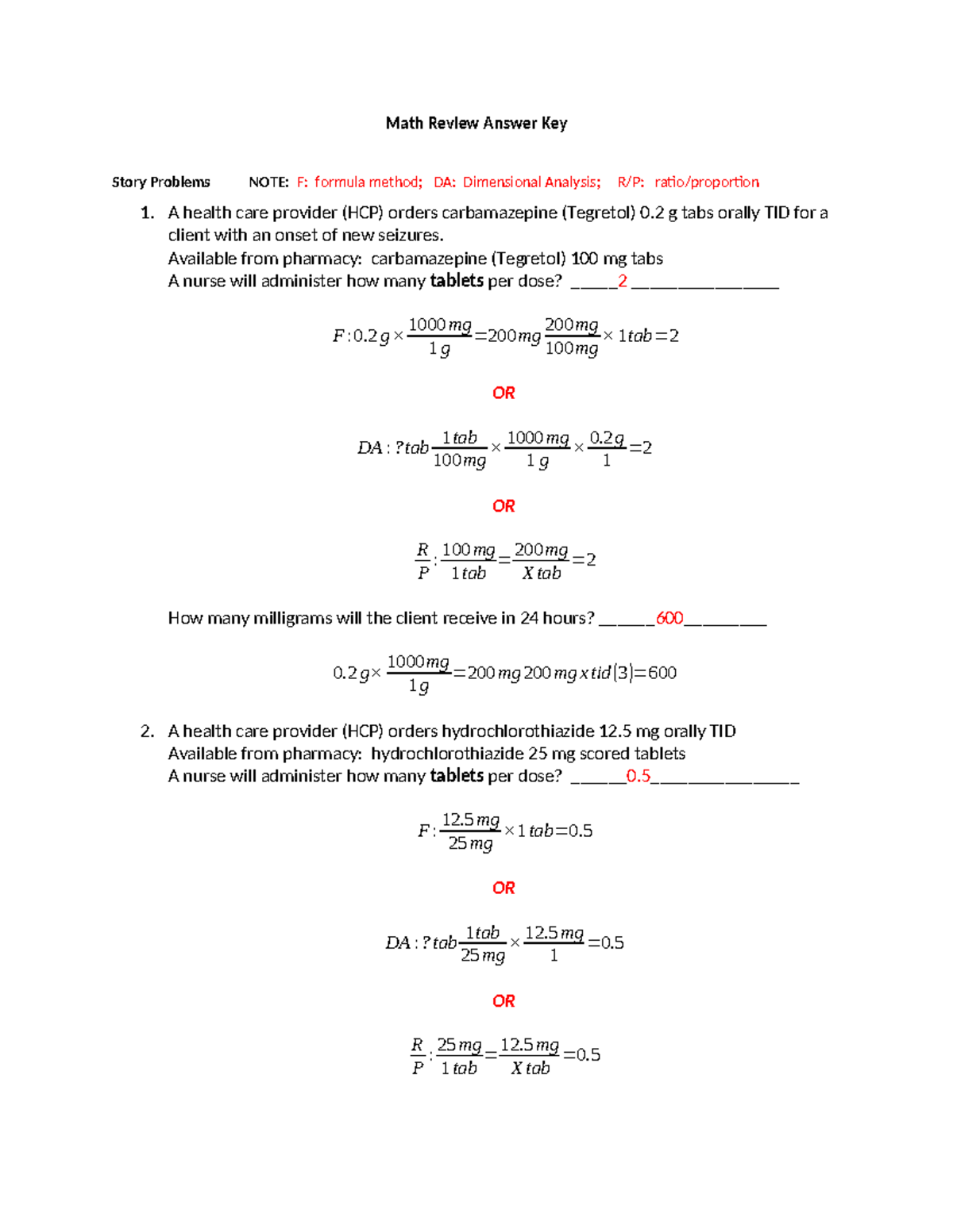 Math Review Answer Key - math practice - Math Review Answer Key Story ...