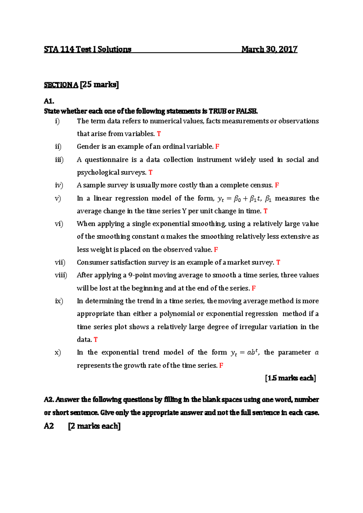 STA 114 Test 1 March 2017 Solutions - STA 114 Test I Solutions March 30 ...
