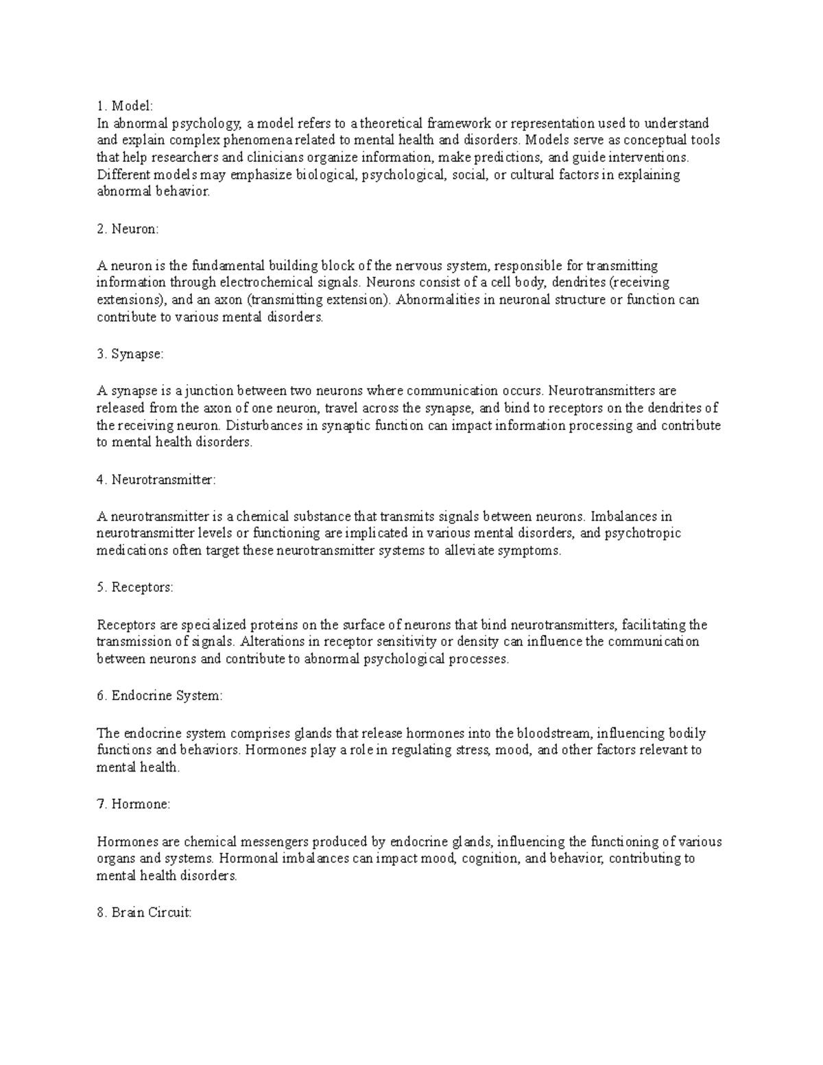 Psych Chapter 2 - terms - Model: In abnormal psychology, a model refers ...