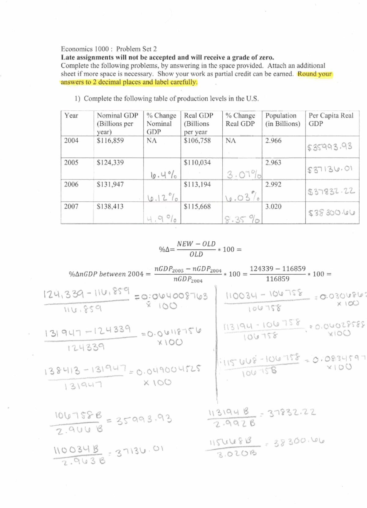 Econ 1000 Problem Set 2 - Economics : Problem Set 2 Late assignments ...