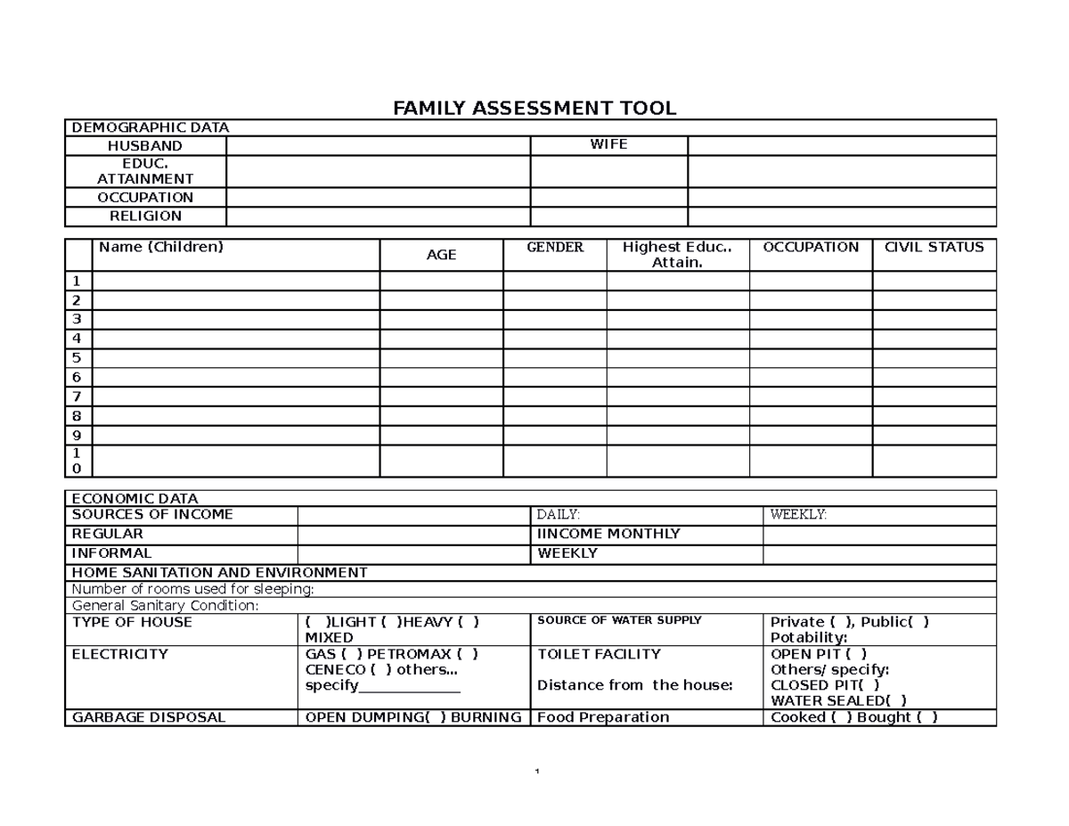 Family Assessment TOOL FORM - FAMILY ASSESSMENT TOOL DEMOGRAPHIC DATA ...