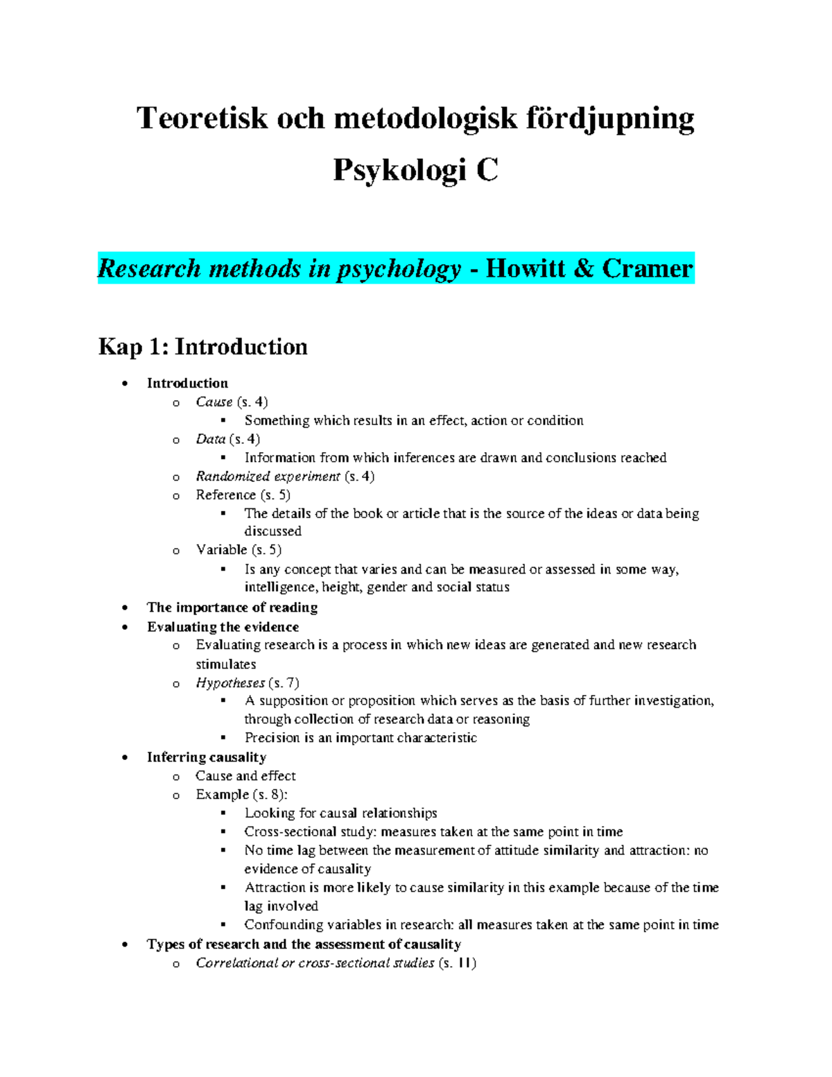 Anteckningar teoretisk och metodologisk fördjupning HT22 - Teoretisk ...