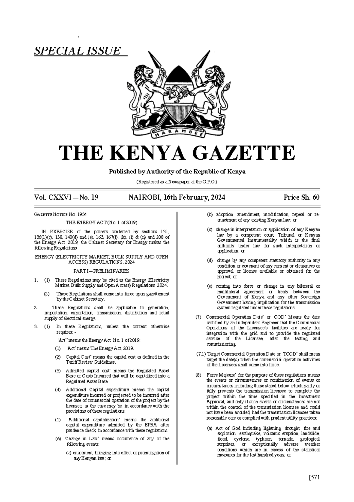 Electricity Market and Open Access Regulatiions Gazette Vol - [ 571 o ...