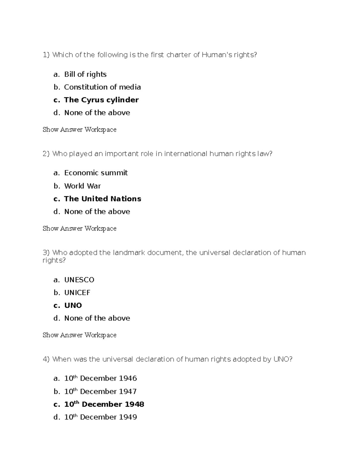 BHR MCQ - Basic Human right assignment - Which of the following is the ...