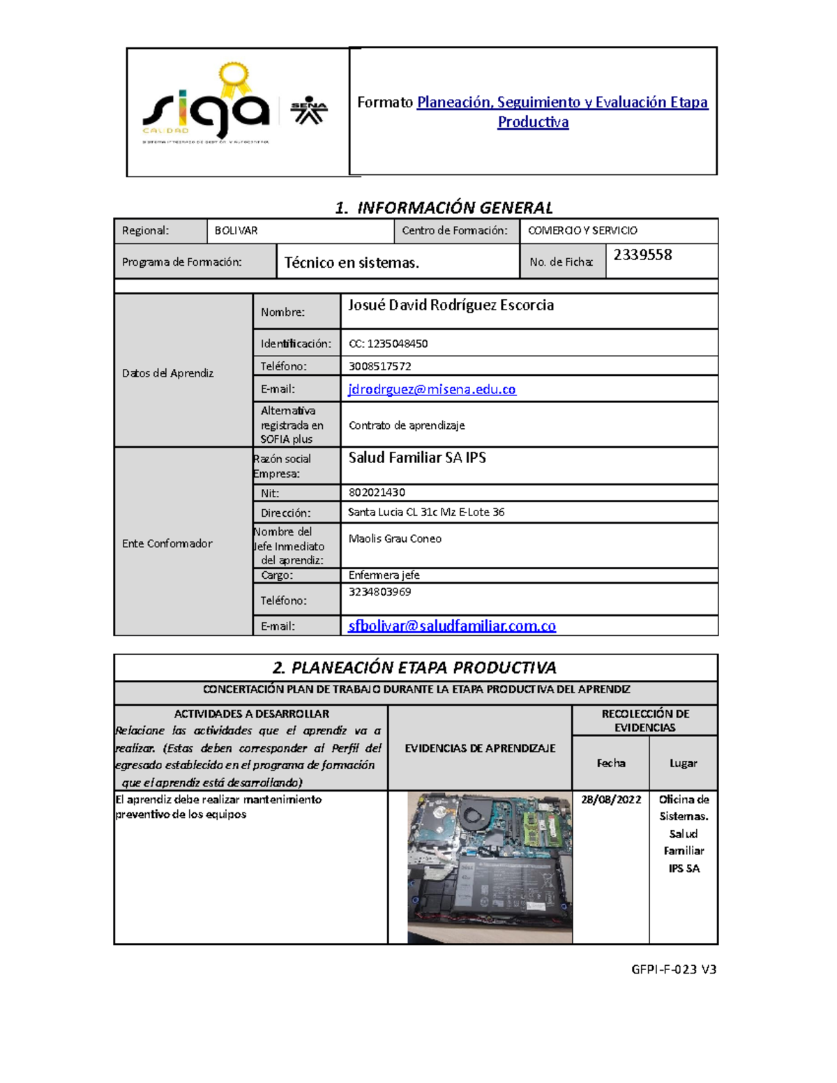 Formato SIGA-1-1 - Njdjgkvf - 1. INFORMACIÓN GENERAL Regional: BOLIVAR ...