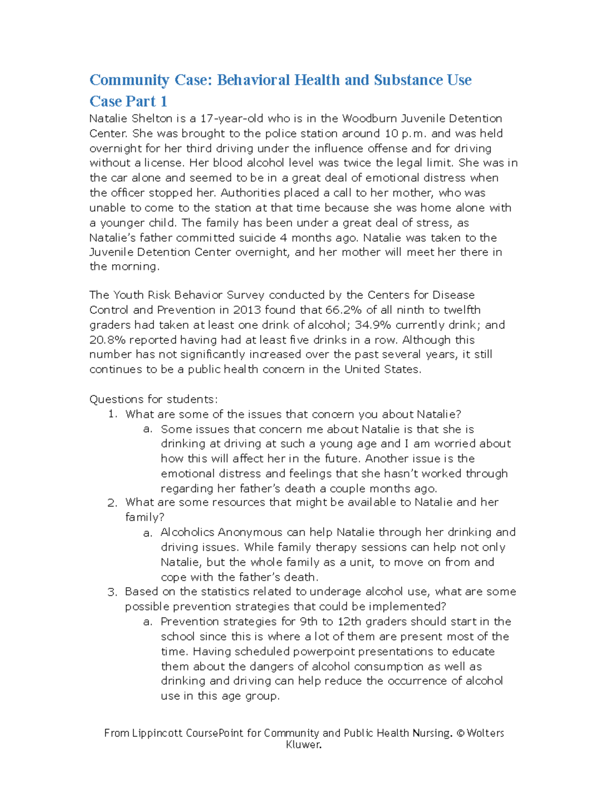 Community Behavioral Substance Case1 - Community Case: Behavioral ...