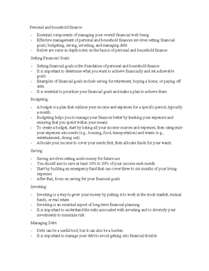 Personal Finance Notes 2 - Saving: - Creating a budget is an essential ...