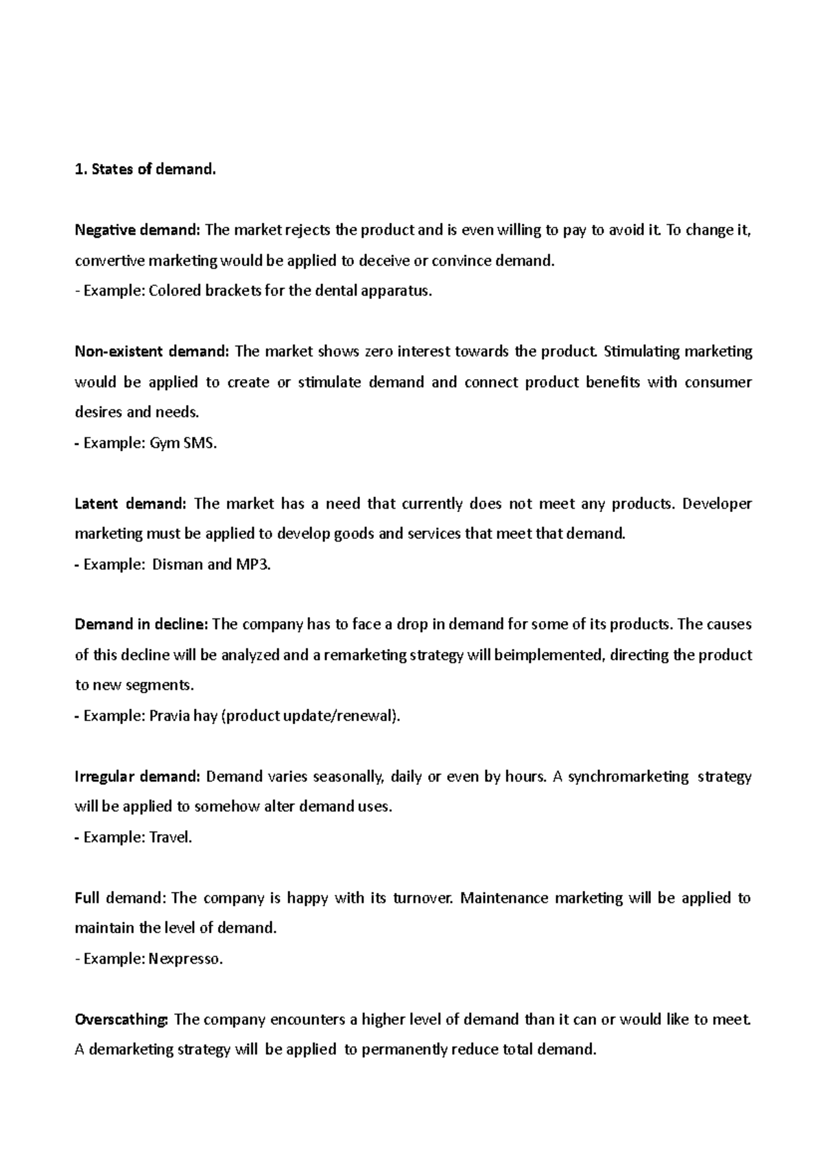 Summaries 1 Entrepreneurial Marketing - States of demand. Negative ...