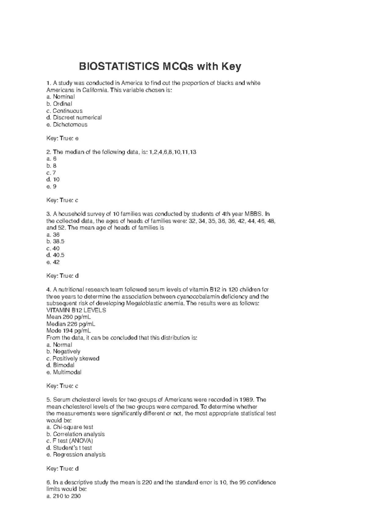 Screenshot 2024-02-14 at 4.56.27 PM - BIOSTATISTICS MCQs with Key A study was conducted in ...