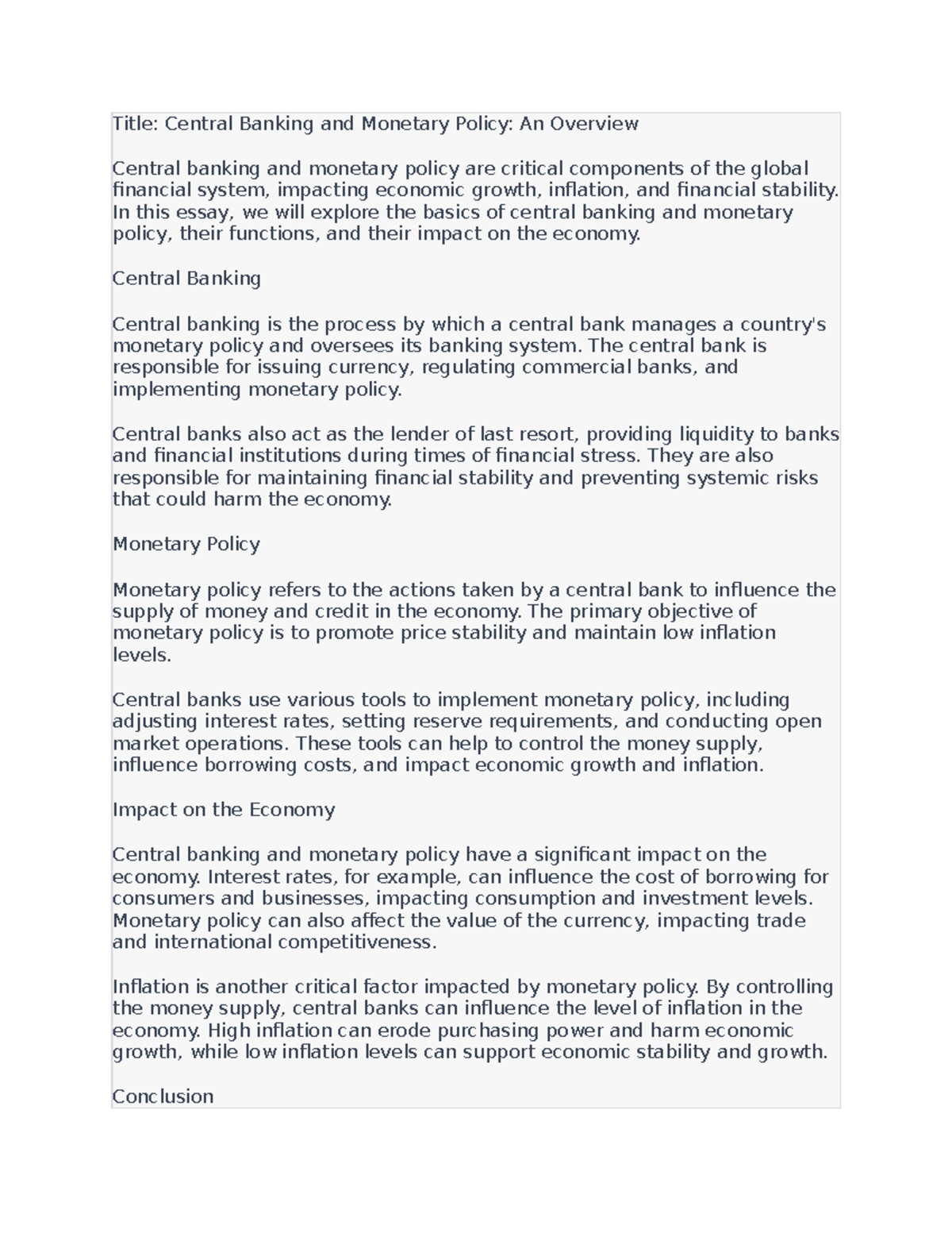 An Overview of Central Banking and Monetary Policy - Title: Central ...