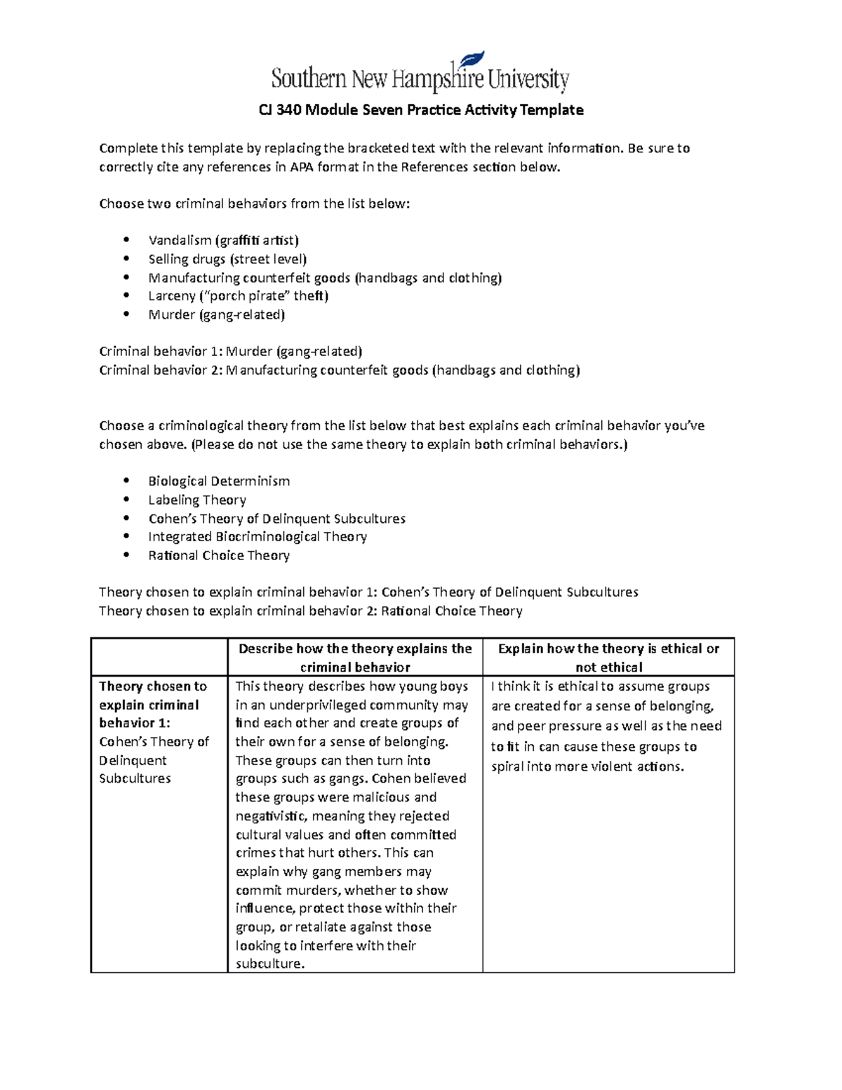 CJ 340 Module Seven Practice Activity - Be sure to correctly cite any ...