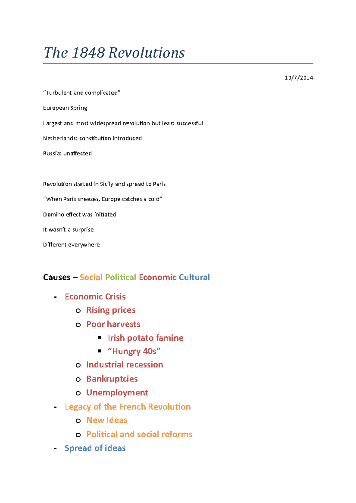 1848 Revolitions notes - The 1848 Revolutions and European Spring ...