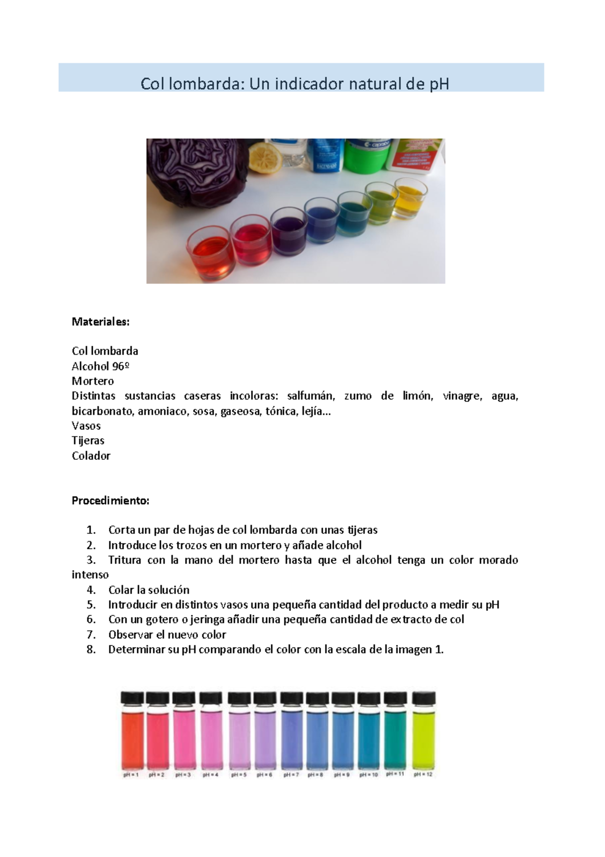 Indicador-ph - Informe de práctica de ácido base - Col lombarda: Un indicador natural de pH ...