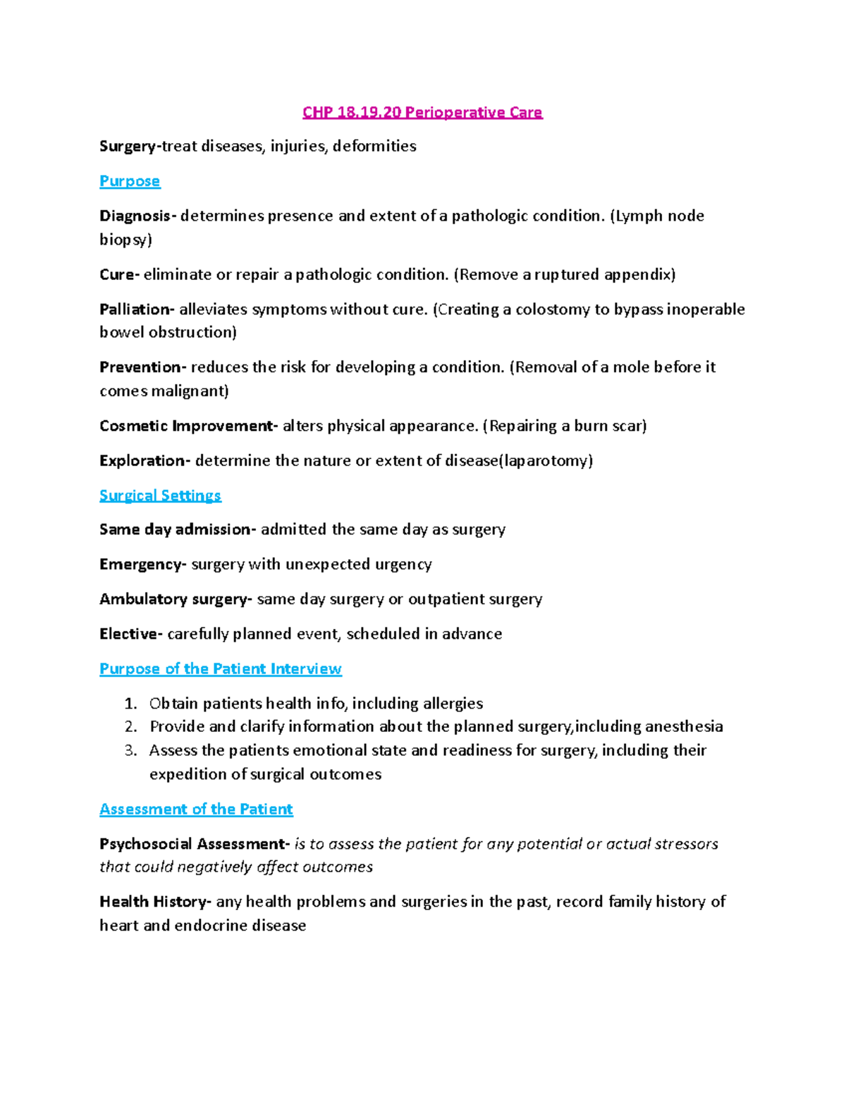 CHP 18 Perioperative Nursing - CHP 18,19,20 Perioperative Care Surgery ...