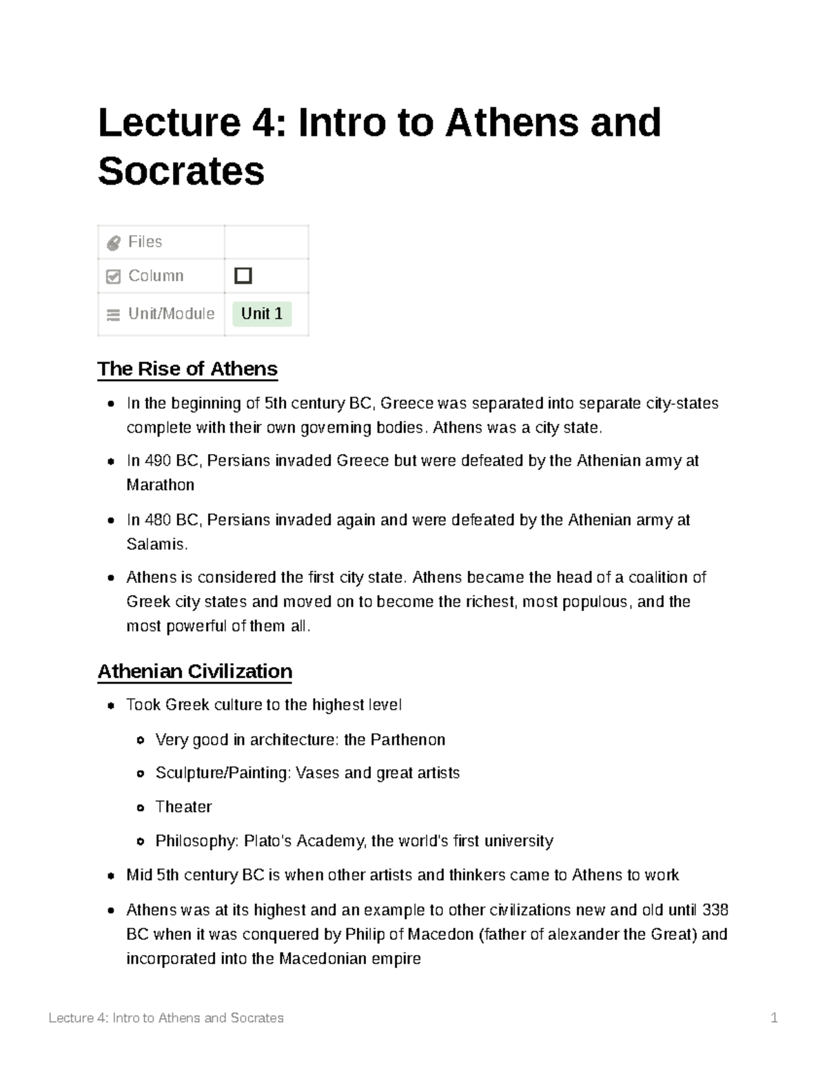 Lecture 4 Intro to Athens and Socrates - Lecture 4: Intro to Athens and ...