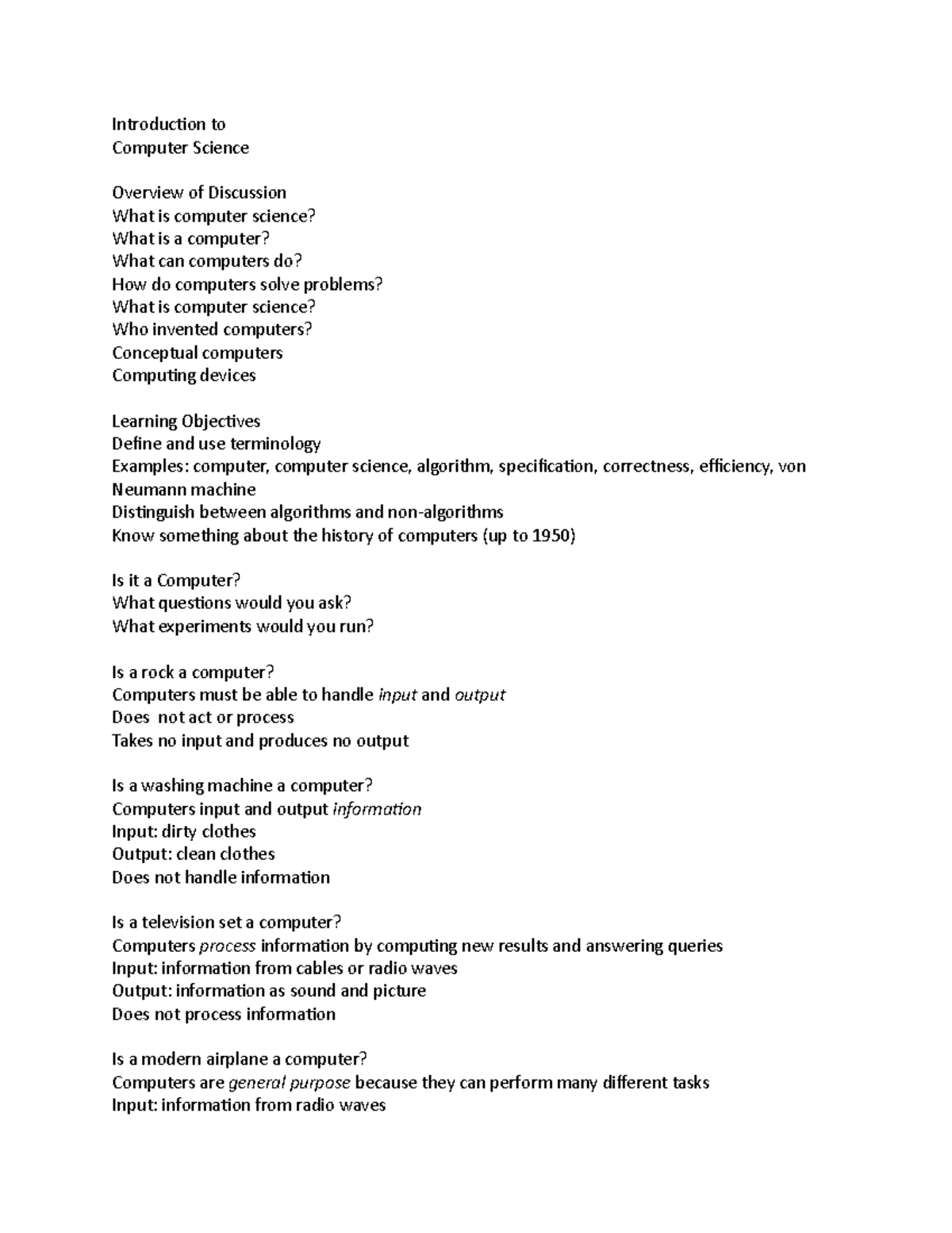 CINS - Intro - What is a Computer? - Introduction to Computer Science ...