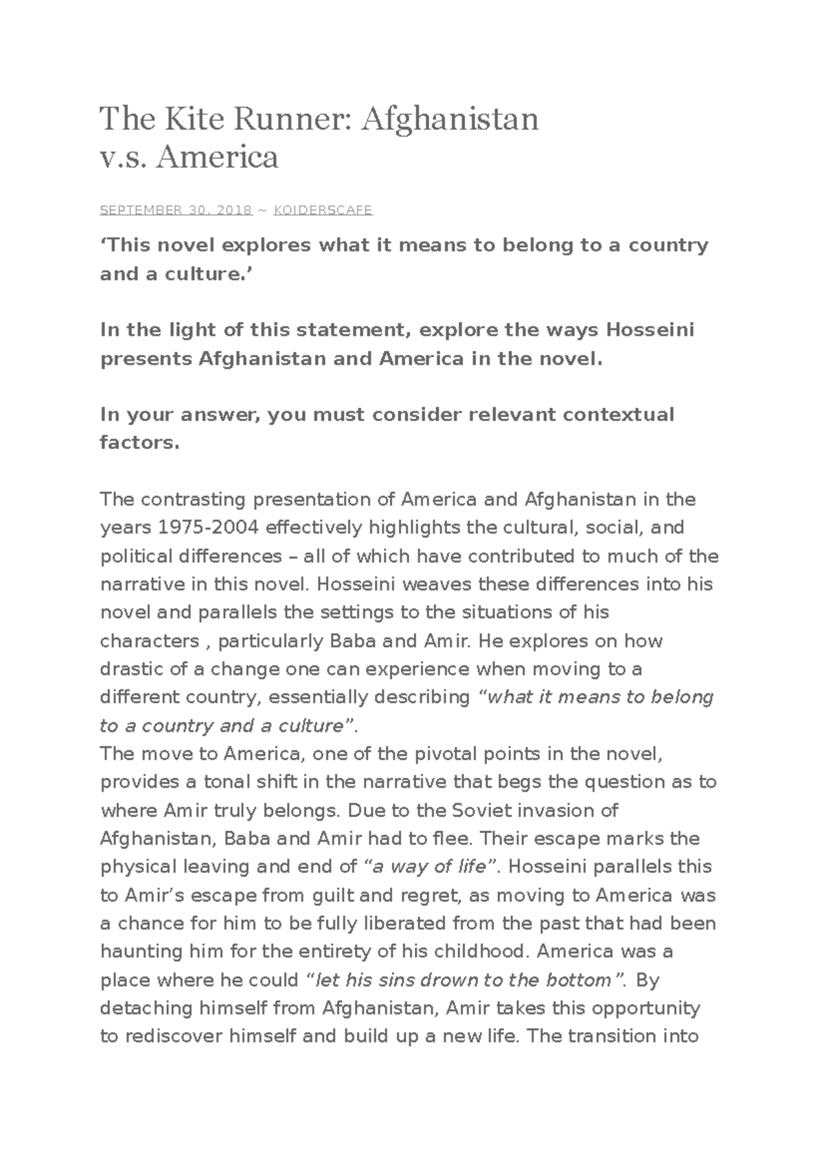 The Kite Runner - America v Afghanistan - The Kite Runner: Afghanistan ...