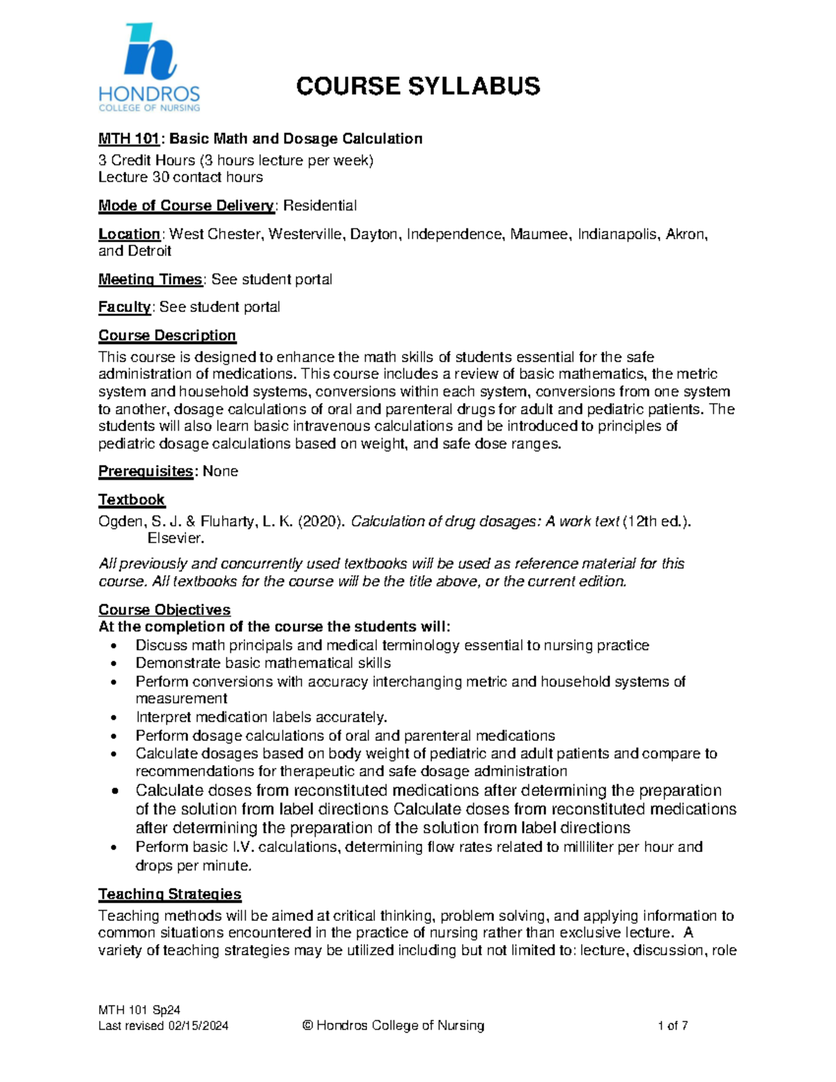 MTH 101 Syllabus SP24 - coursework - COURSE SYLLABUS MTH 101 Sp 24 MTH 101 : Basic Math and ...
