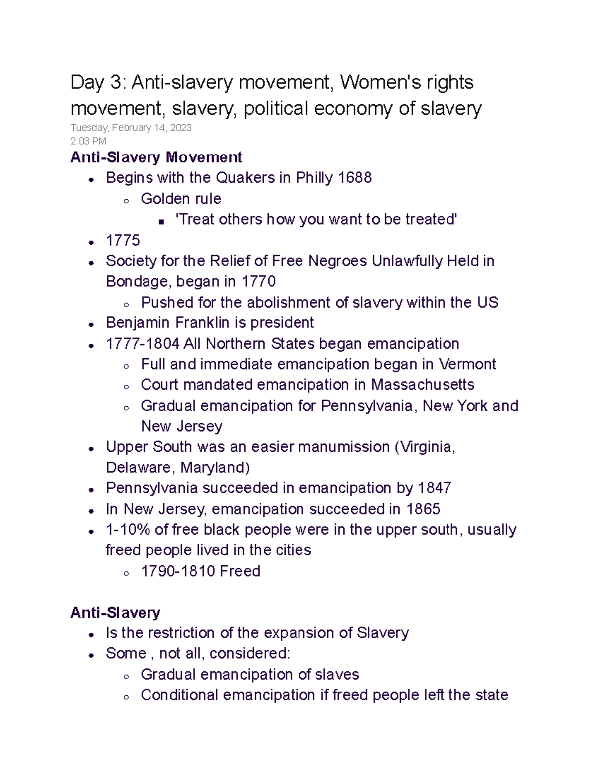 Day 3 Anti-slavery movement, Women's rights movement, slavery ...