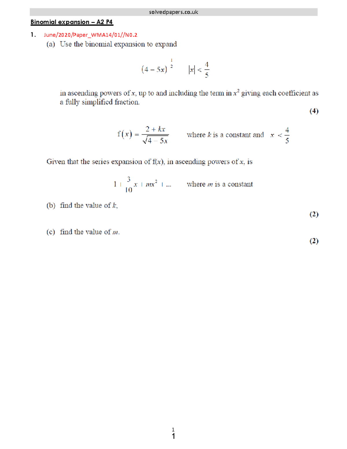Edexcel Pure Mathematics Practice Questions - Binomial expansion – A2 P - Studocu