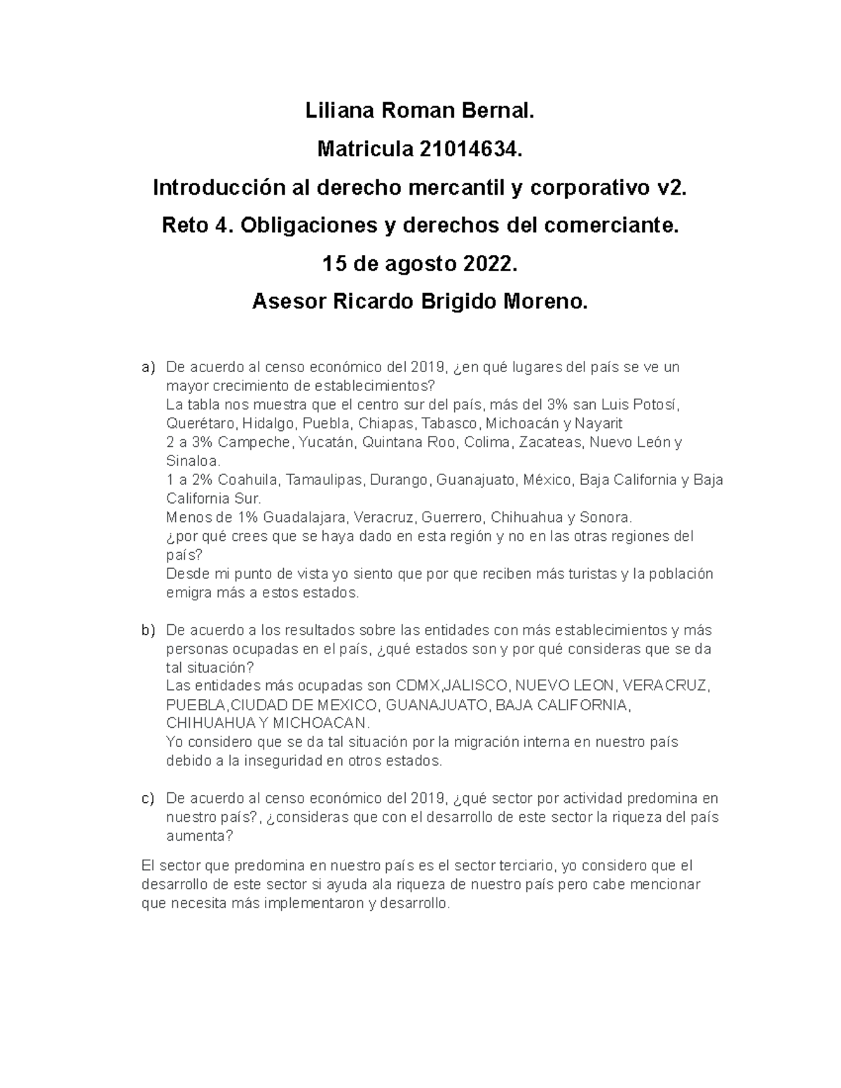 Roman Liliana R4 U3 - Reto 4 - Liliana Roman Bernal. Matricula 21014634. Introducción al derecho ...